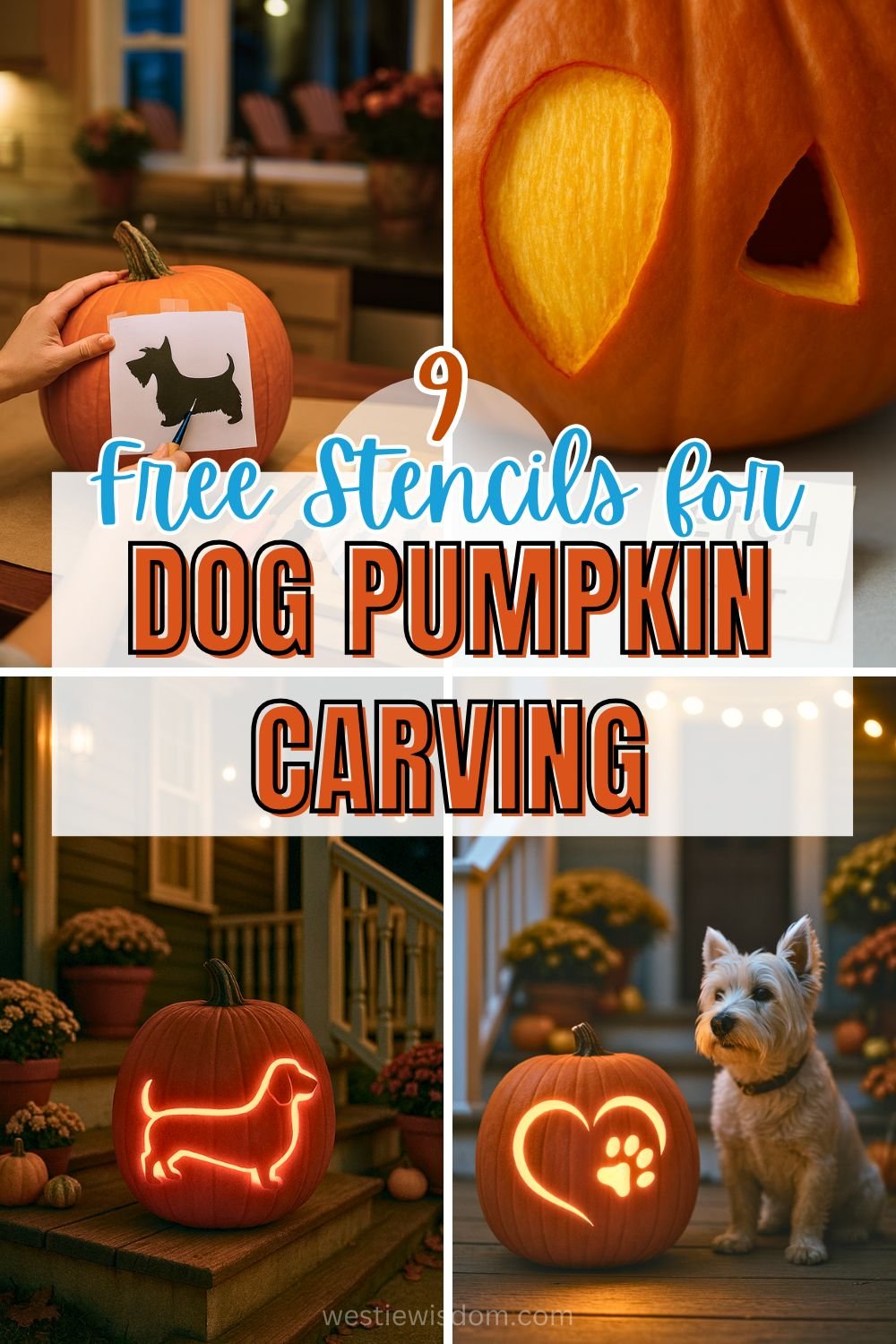 Dog Pumpkin Carving: Free Stencils (Scottie/“Westie”, Dachshund, Paw ...